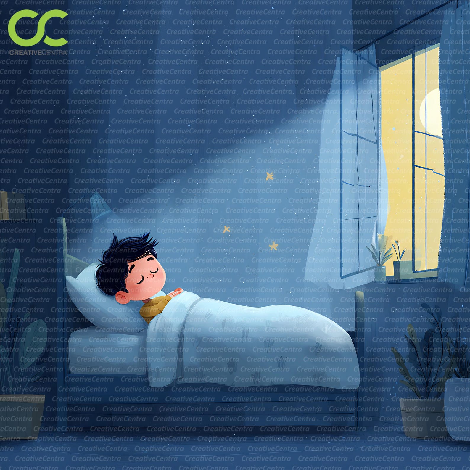 12 Child Sleeping Clipart, Calm Moonlight Night Kids Sleep Art ...