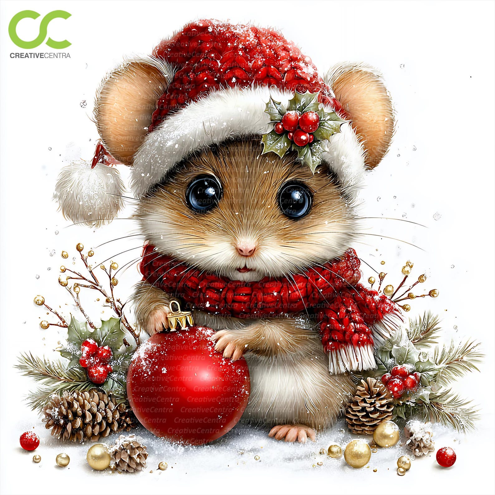 12 Christmas Baby Mouse Clipart, Plush Holiday Animal Ornament ...