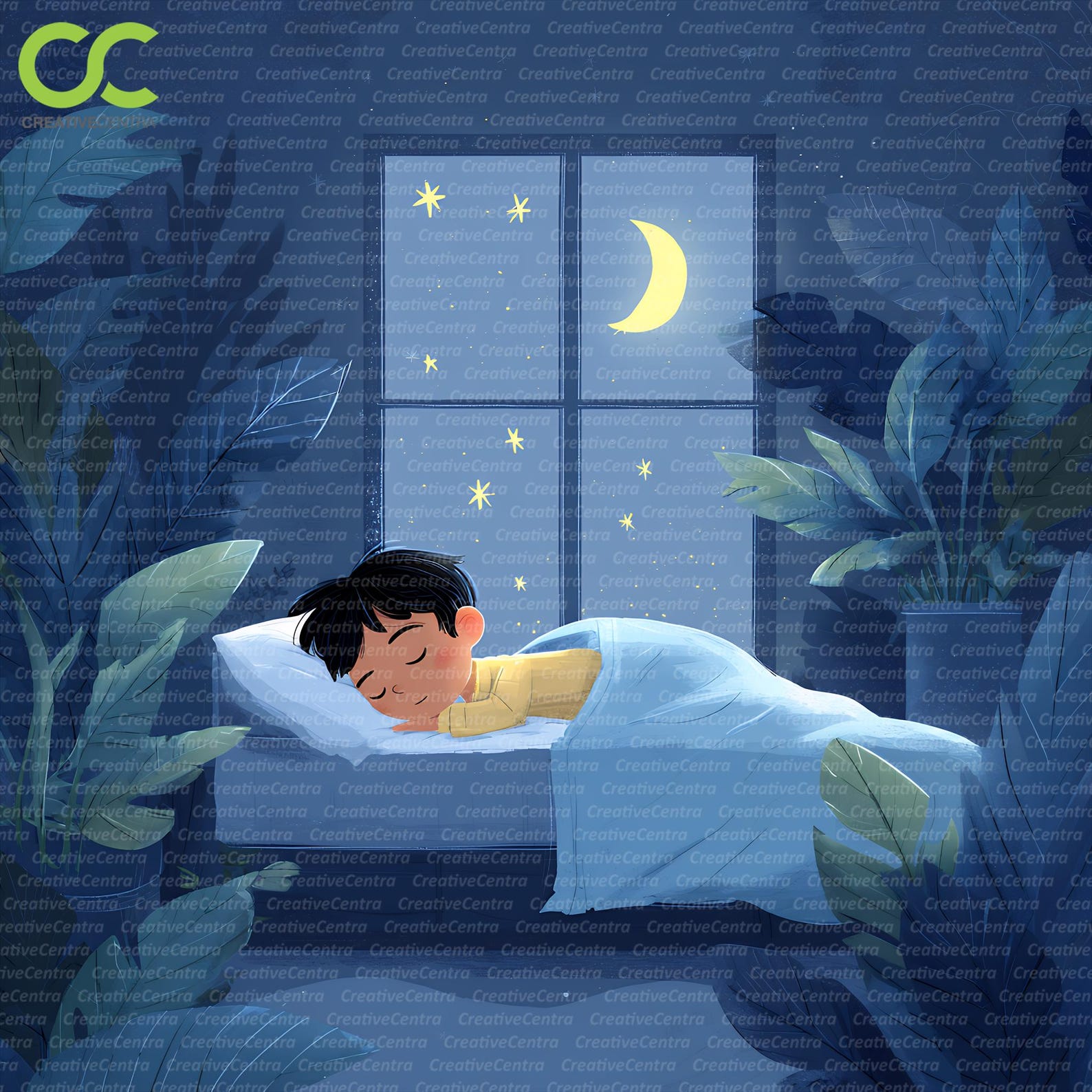 12 Child Sleeping Clipart, Calm Moonlight Night Kids Sleep Art ...