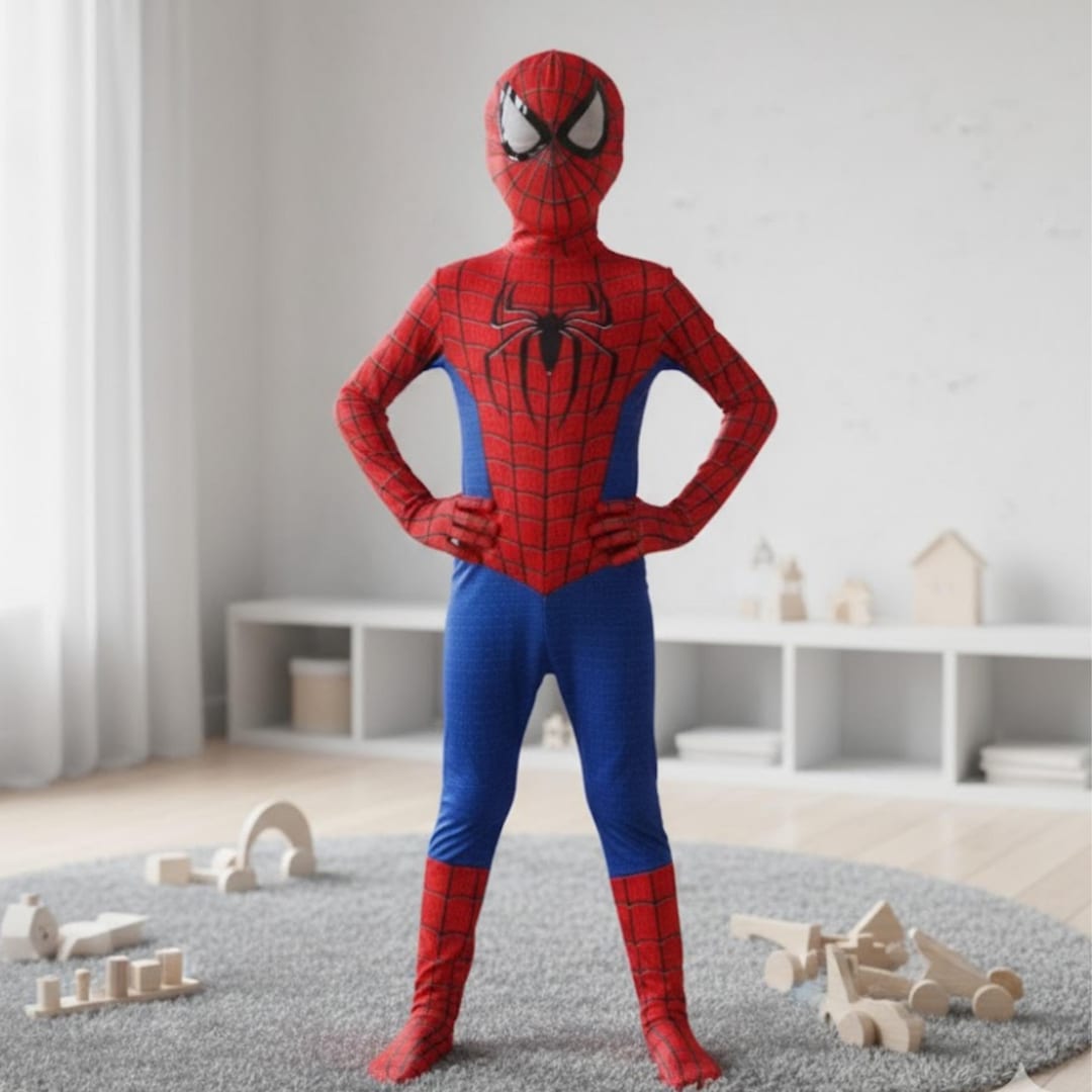 Kids Red Blue Superhero Costume – Boys Muscle Jumpsuit Outfit for ...