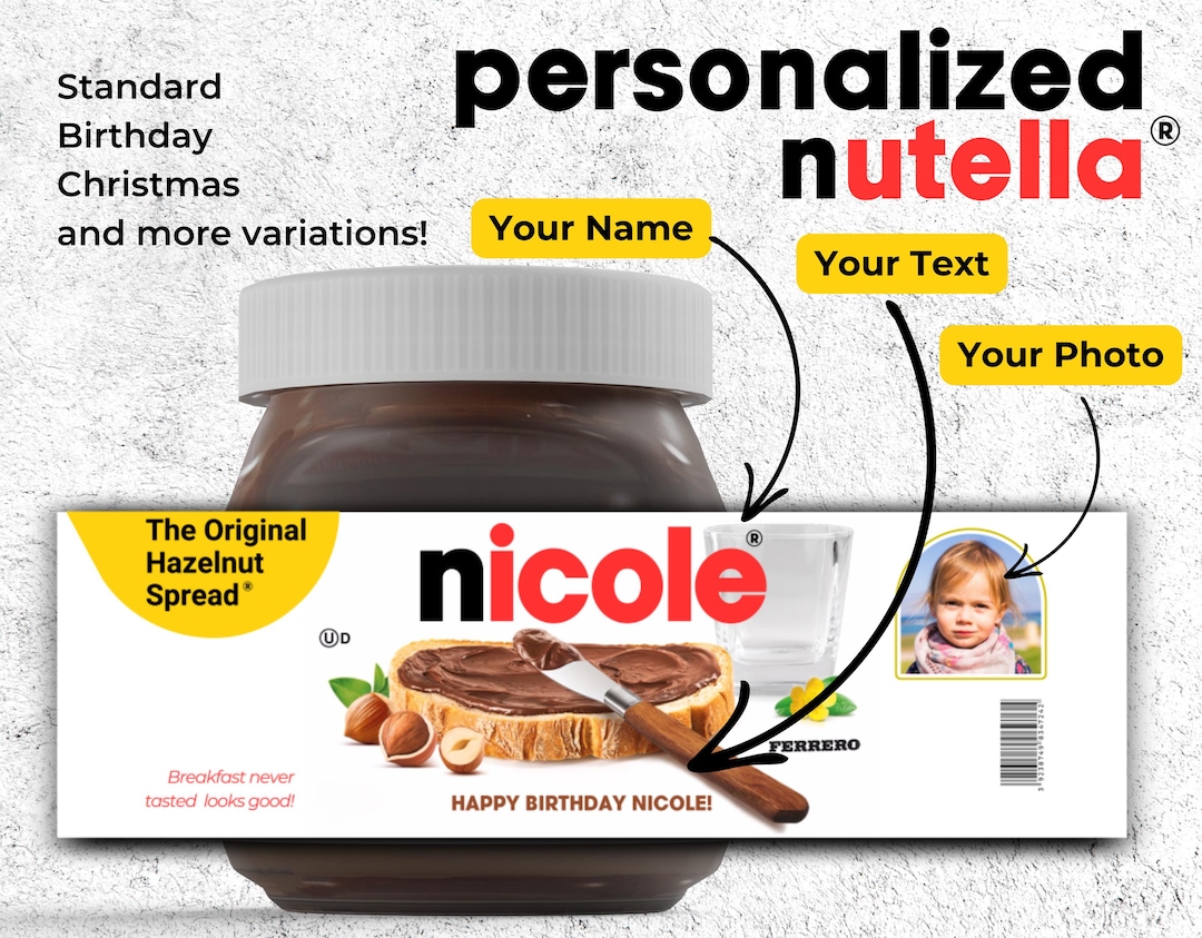 Personalised NUTELLA Jar Sticker, Custom Nutella Label, Happy Birthday ...