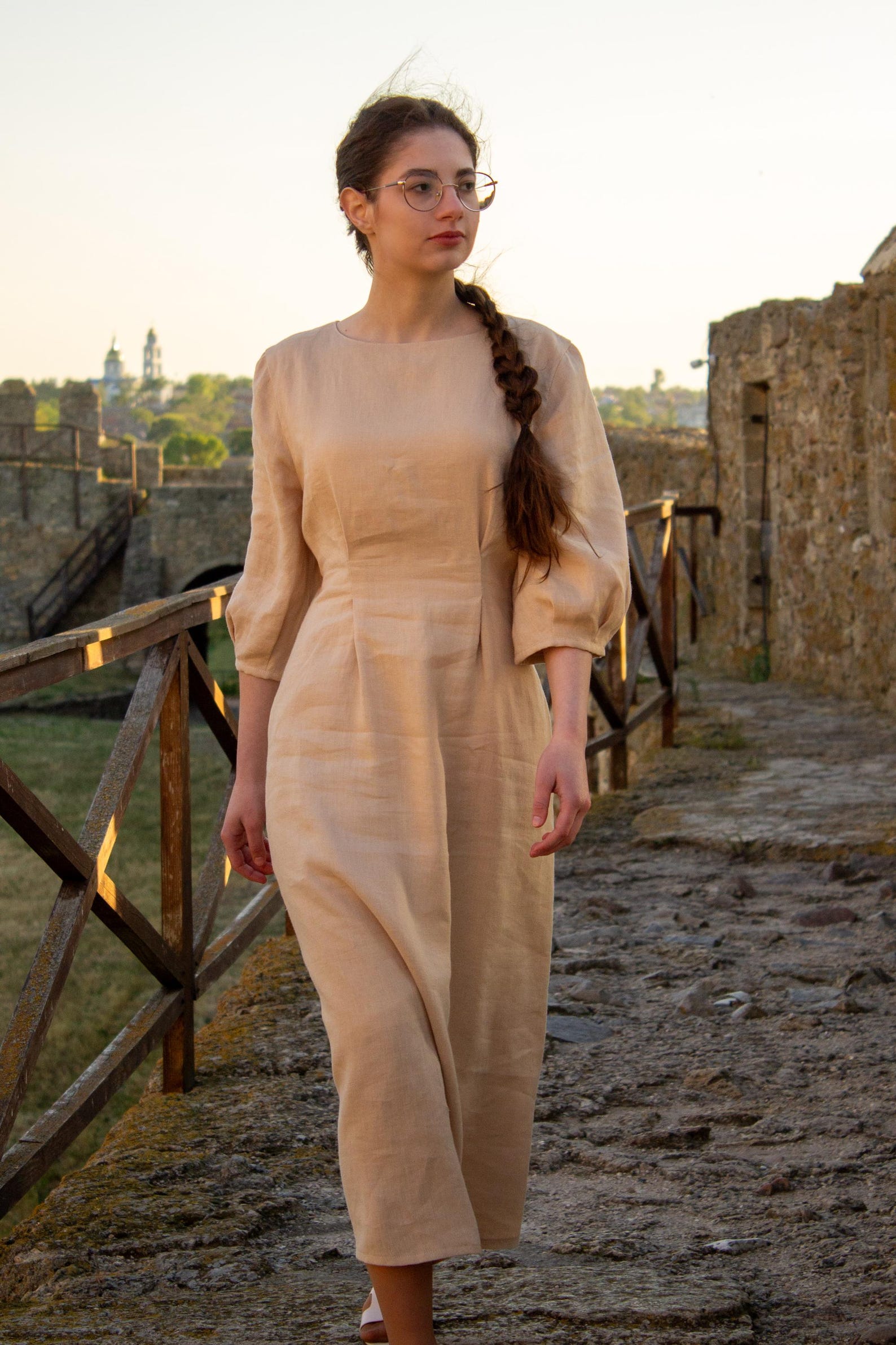 Modest Dress, Linen Midi Dress Women, Cottagecore Peasant Dress ...