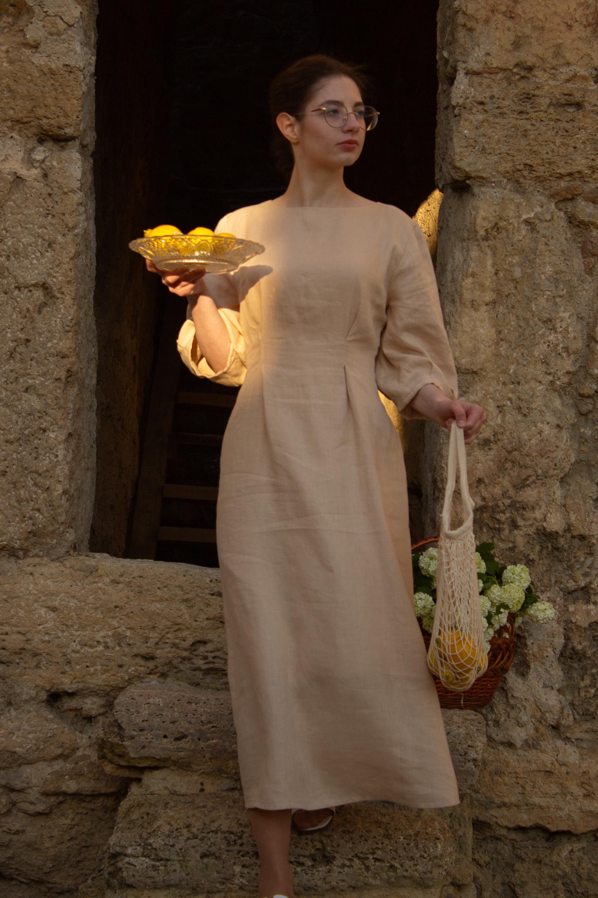 Modest Dress, Linen Midi Dress Women, Cottagecore Peasant Dress ...