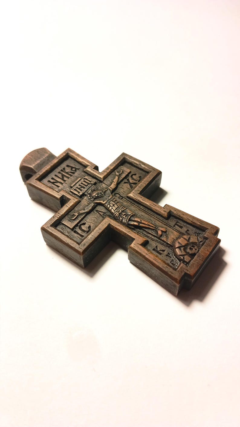 Handmade Walnut Wood Orthodox Cross Necklace With Cord - Etsy