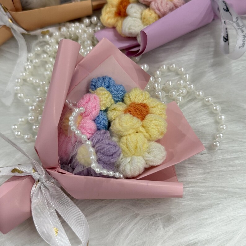 Mini ramos de flores de crochet, mini ramos de hilo hechos a mano ...