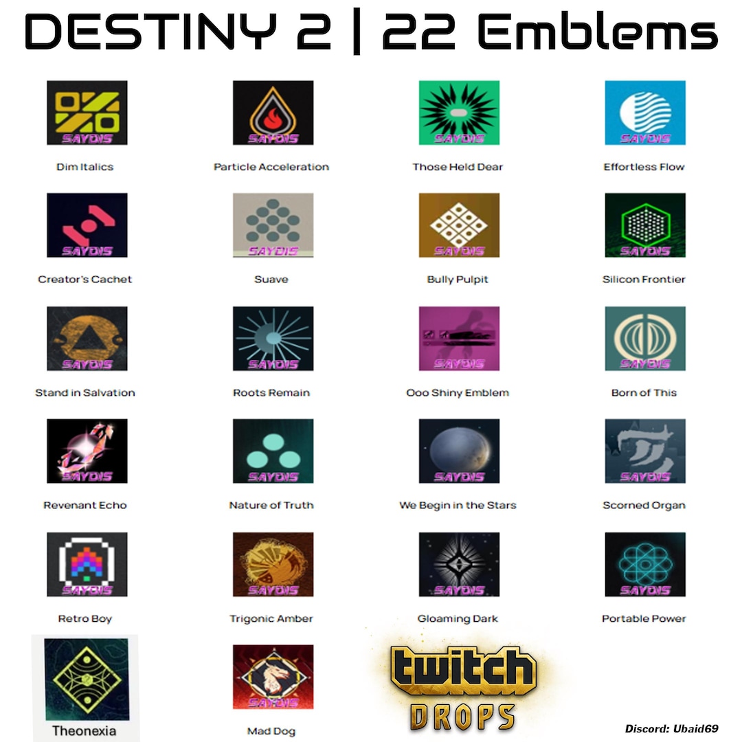 Destiny 2 Emblems - ALL 22/22 Twitch Drops Emblems Bundle - Etsy