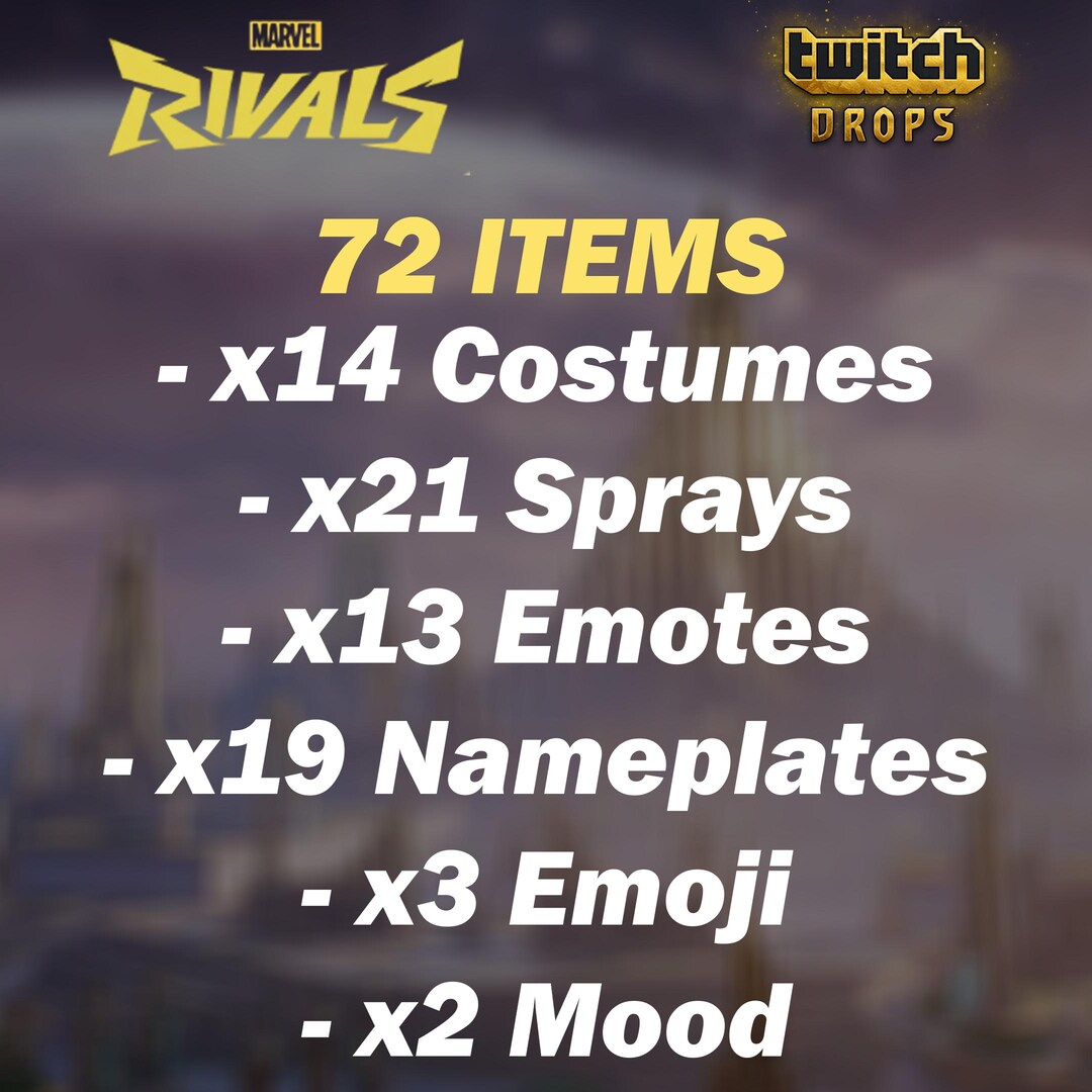 Marvel Rivals Twitch Drops - 58 Items - 14 Costumes + 19 Plates + 21 ...