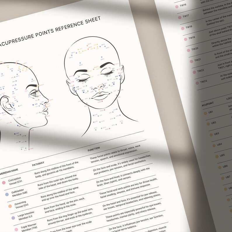 TCM Facial Reflexology Guide: Facial Acupressure Points Cheat Sheet (A4 ...
