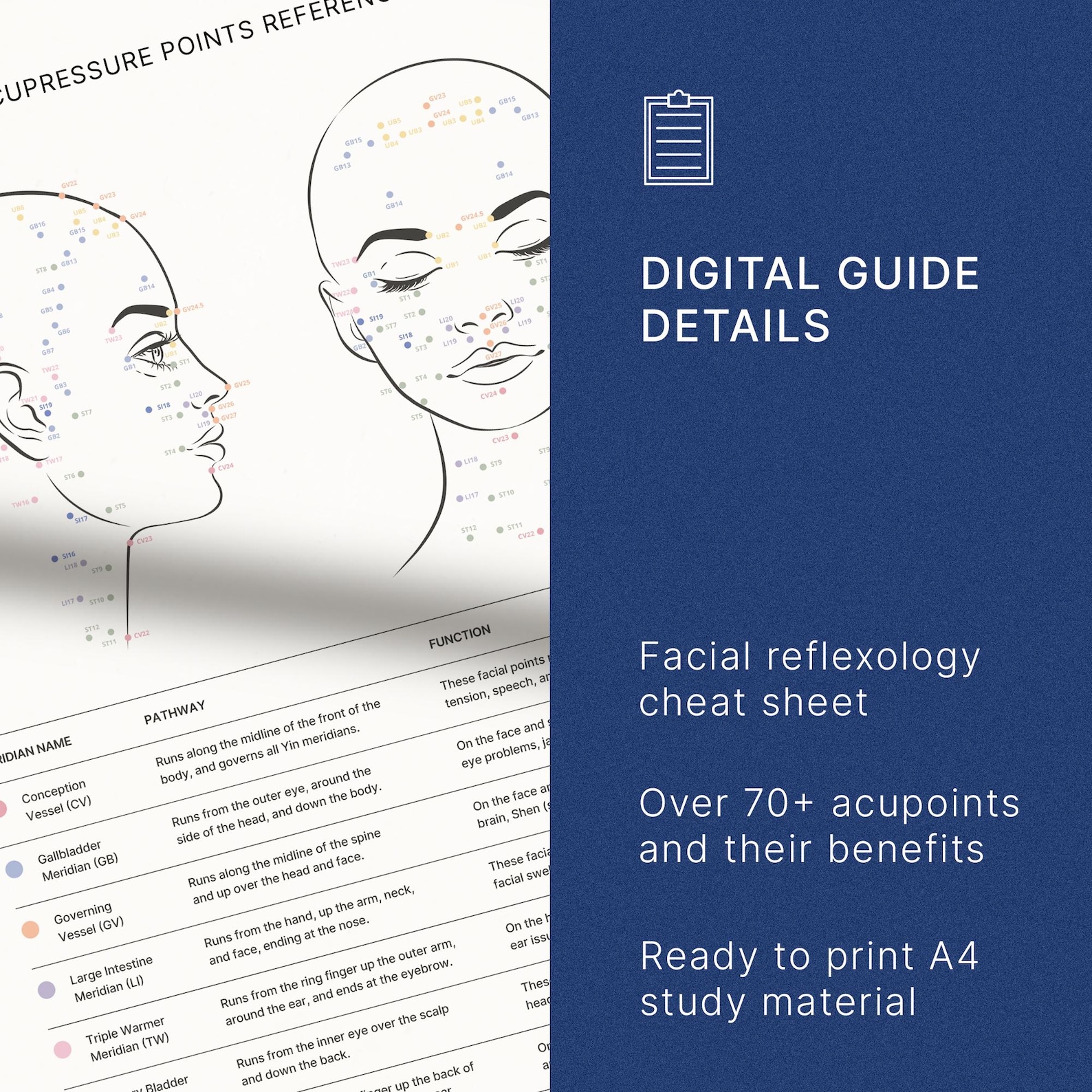 TCM Facial Reflexology Guide: Facial Acupressure Points Cheat Sheet (A4 ...