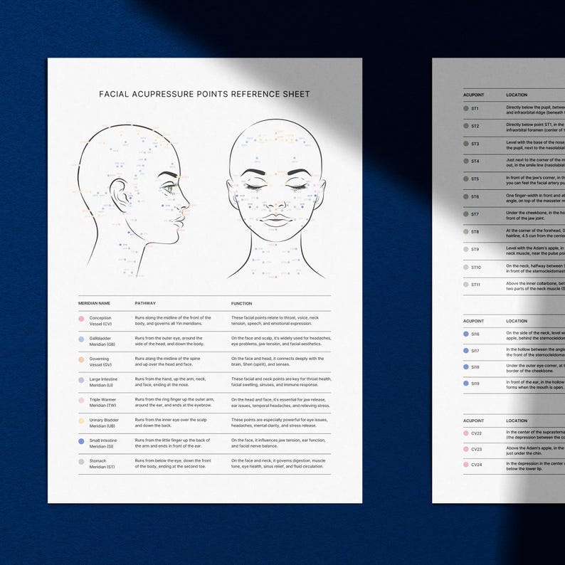TCM Facial Reflexology Guide: Facial Acupressure Points Cheat Sheet (A4 ...
