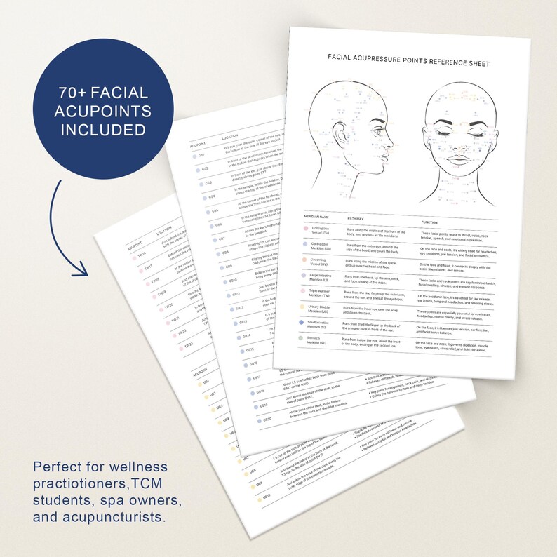 TCM Facial Reflexology Guide: Facial Acupressure Points Cheat Sheet (A4 ...