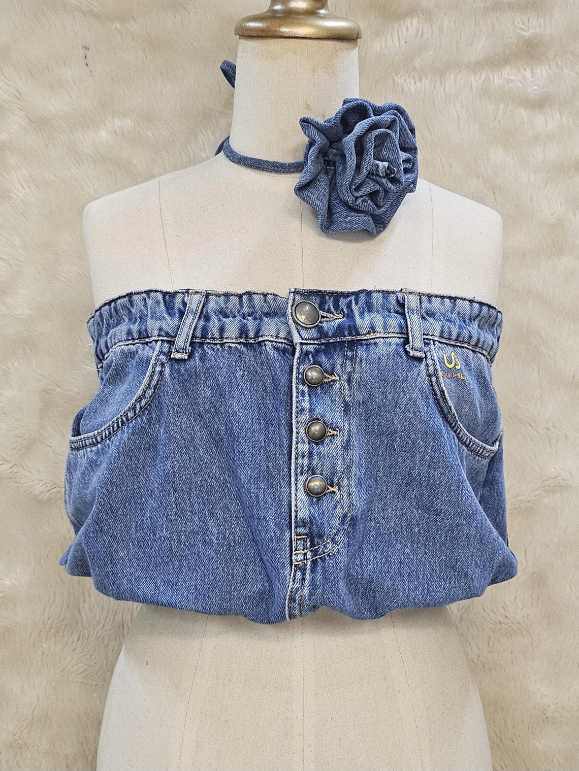 Upcycled Denim Tube Top Recycled Jeans Street Style Sustainable Fashion ...