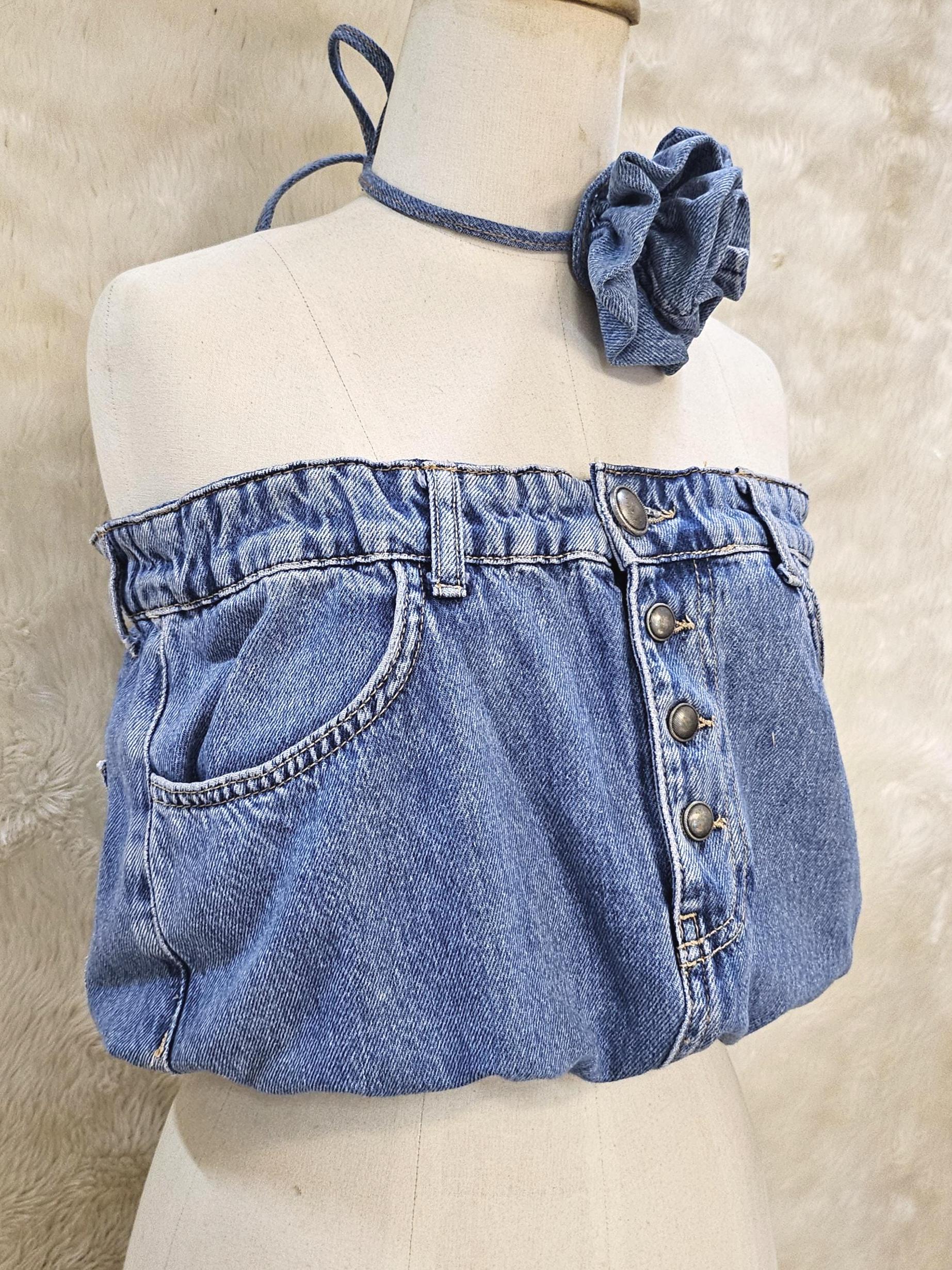 Upcycled Denim Tube Top Recycled Jeans Street Style Sustainable Fashion ...