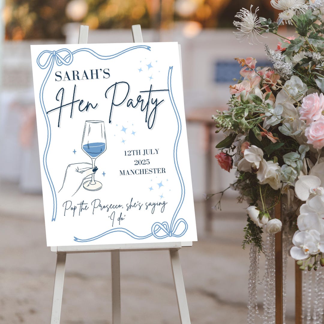 Dusty Blue Hen Party Itinerary & Welcome Sign, Editable Canva Template ...
