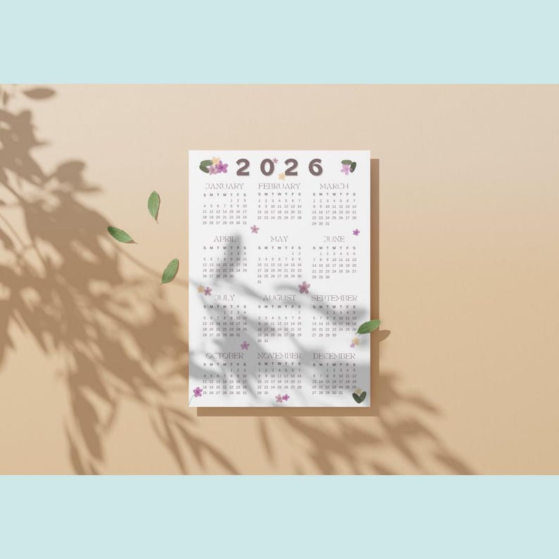 2026 Yearly Calendar Printable Bundle, Minimalist, Stars, Floral (PDF ...