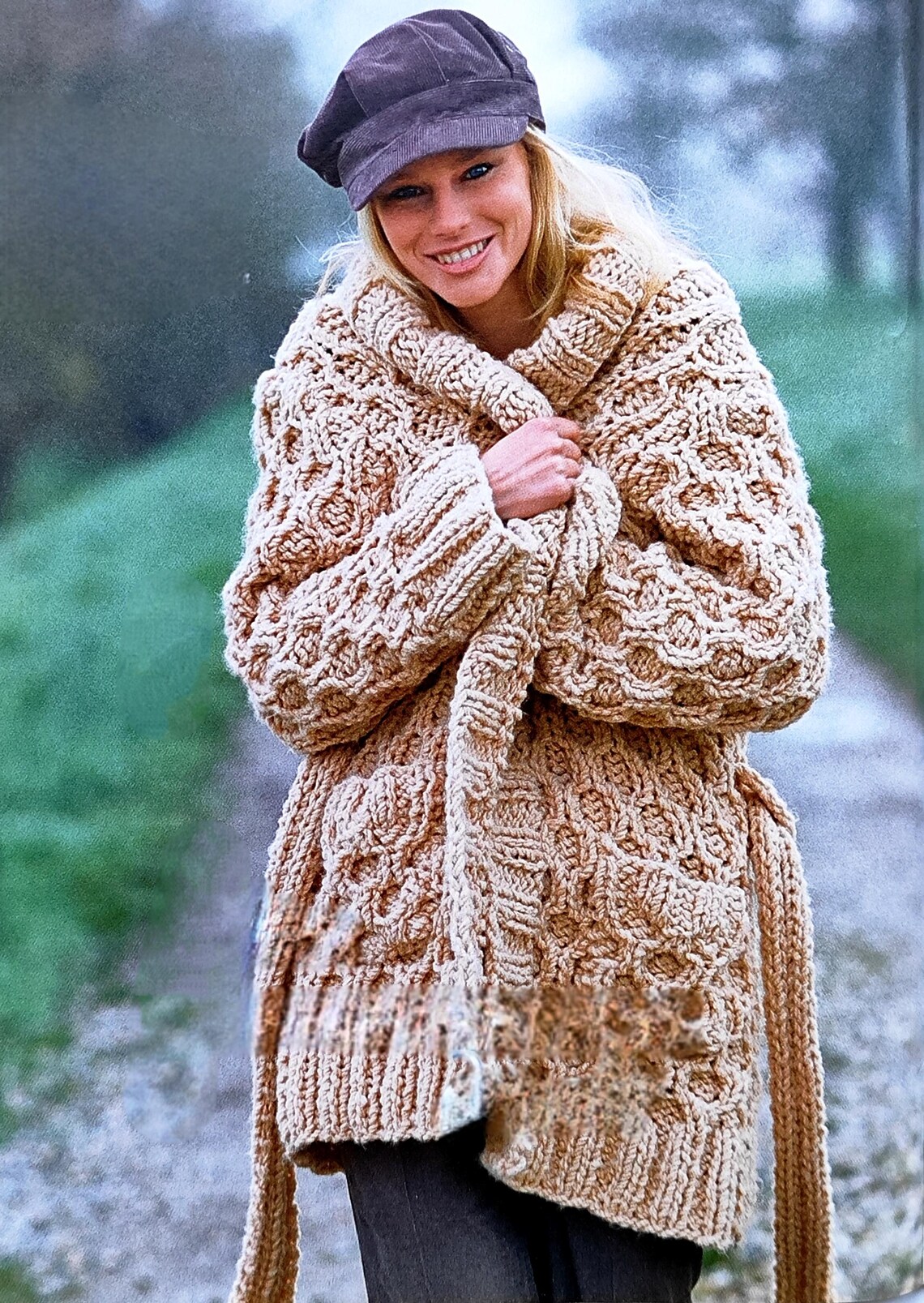 Vintage Knit Cardigan Pattern: Jacket With Belt Knitting Scheme (PDF ...