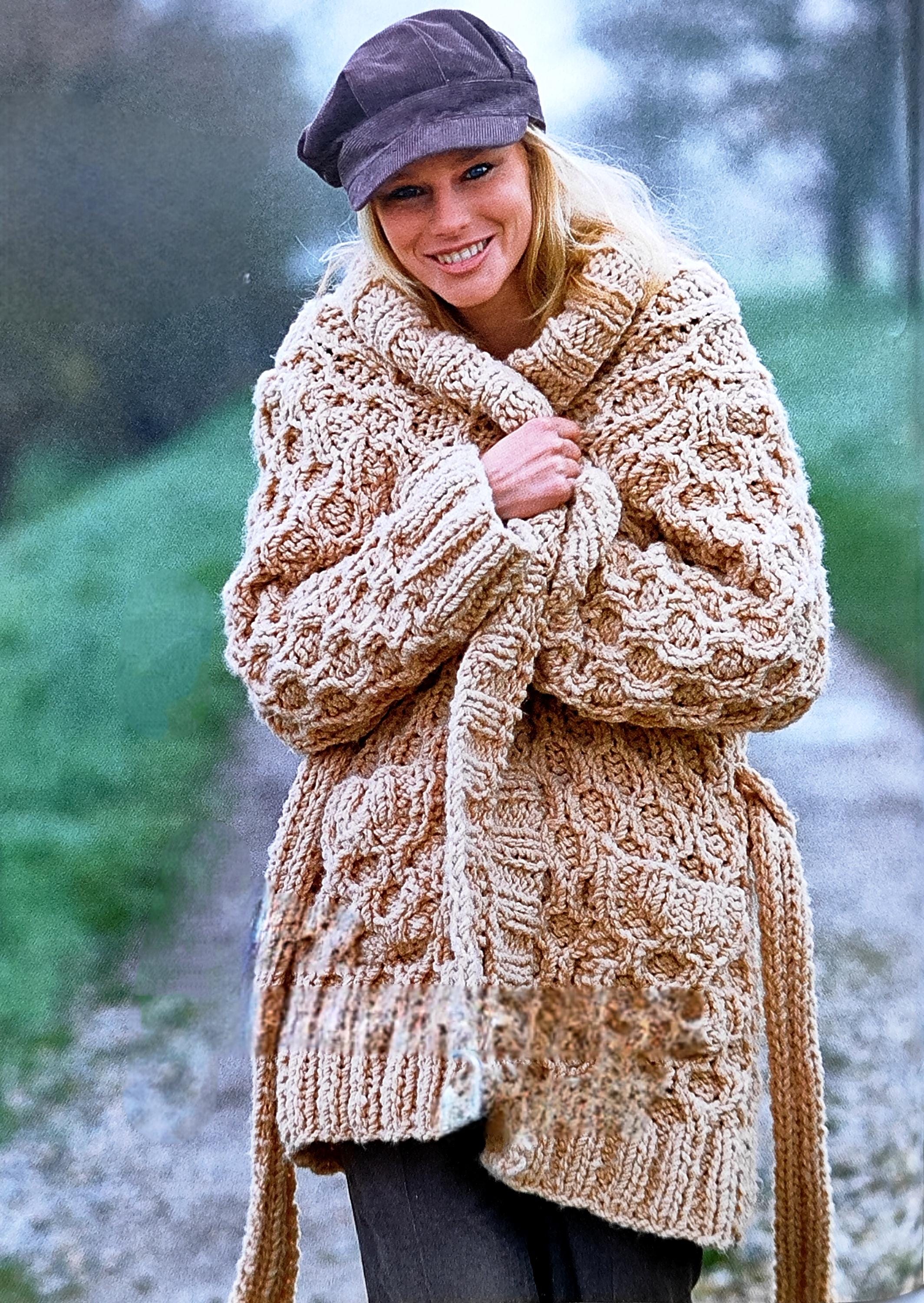 Vintage Knit Cardigan Pattern: Jacket With Belt Knitting Scheme (PDF ...