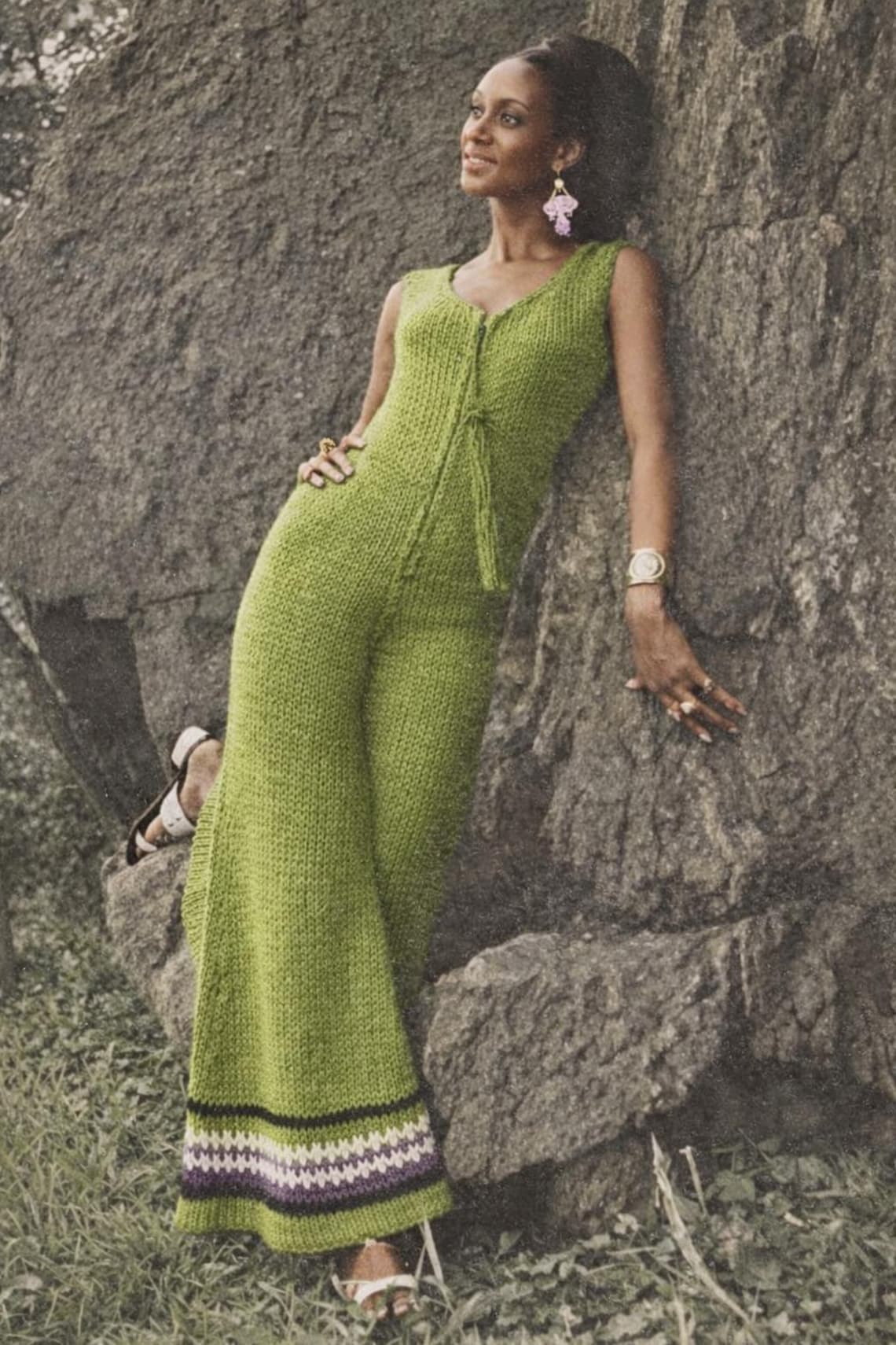 Vintage Knit Jumpsuit Pattern | Retro Knitted One-piece Outfit | Women ...