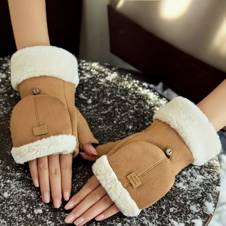 Convertible Finger / Fingerless Soft and Fluffy Lined Mittens for Women ...