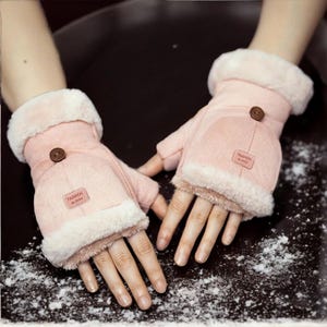 Convertible Finger / Fingerless Soft and Fluffy Lined Mittens for Women ...