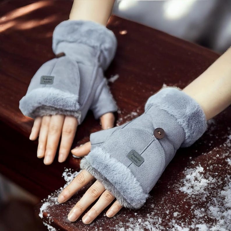 Convertible Finger / Fingerless Soft and Fluffy Lined Mittens for Women ...