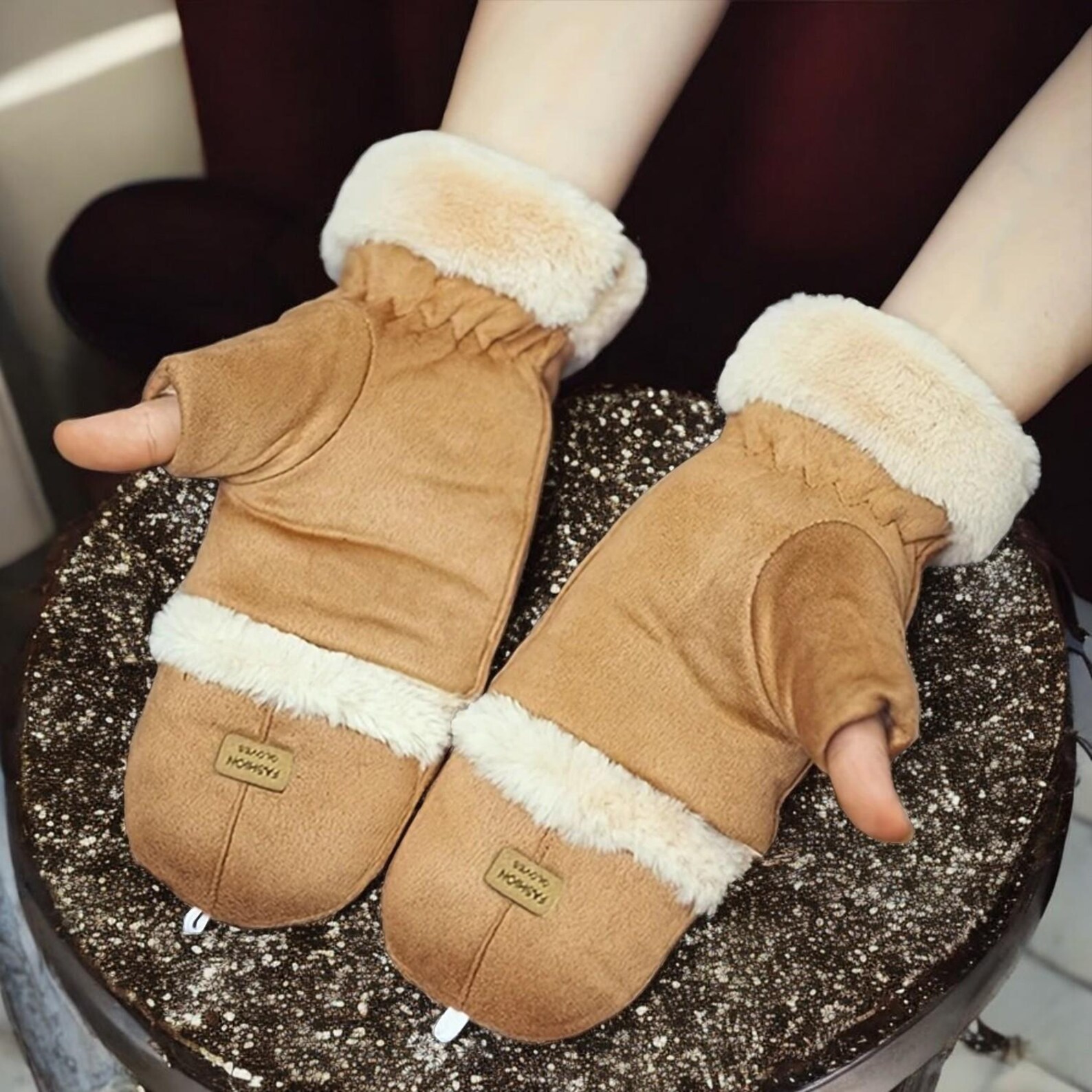 Convertible Finger / Fingerless Soft and Fluffy Lined Mittens for Women ...