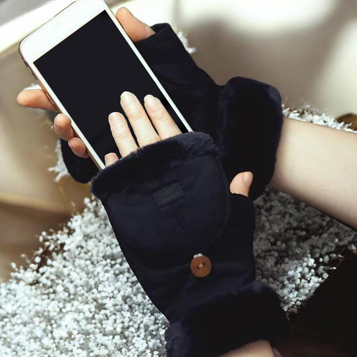Convertible Finger / Fingerless Soft and Fluffy Lined Mittens for Women ...