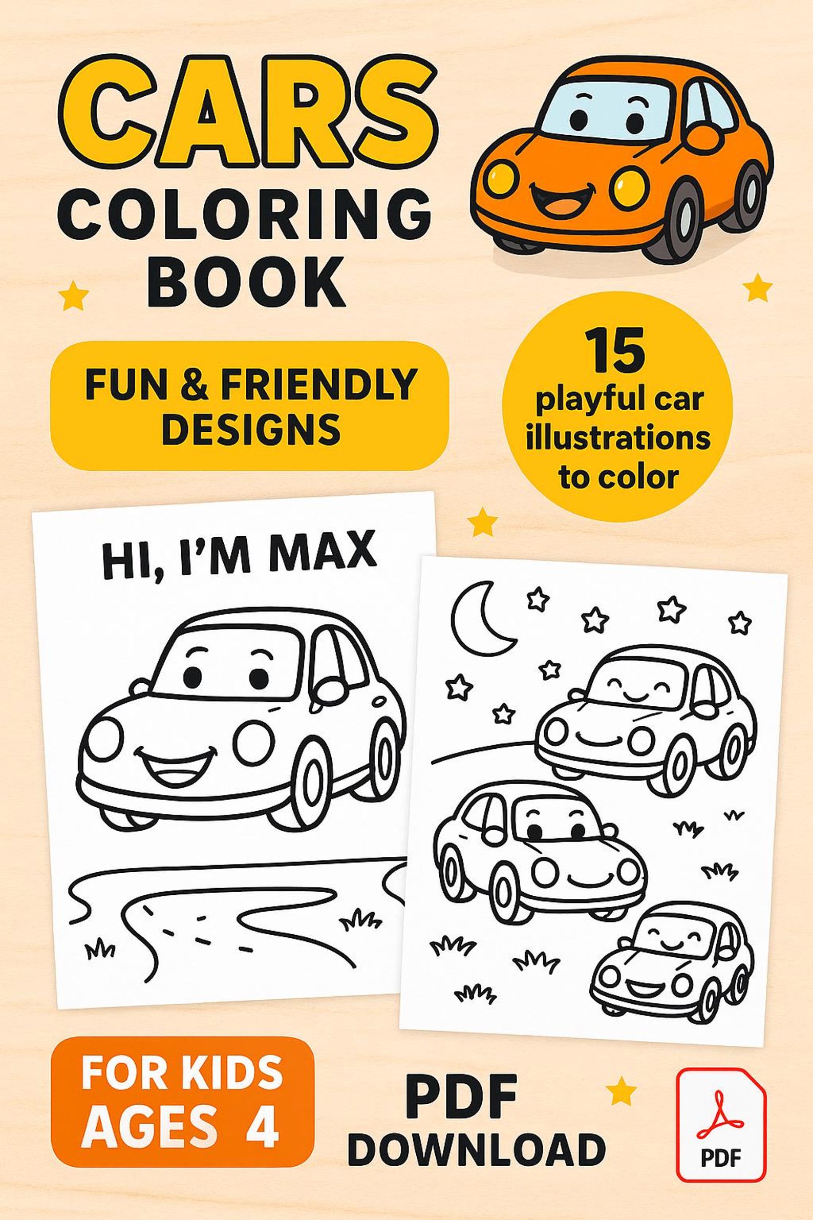Cars Coloring Pages for Kids: 17 Vehicle Printable Sheets (PDF Download ...