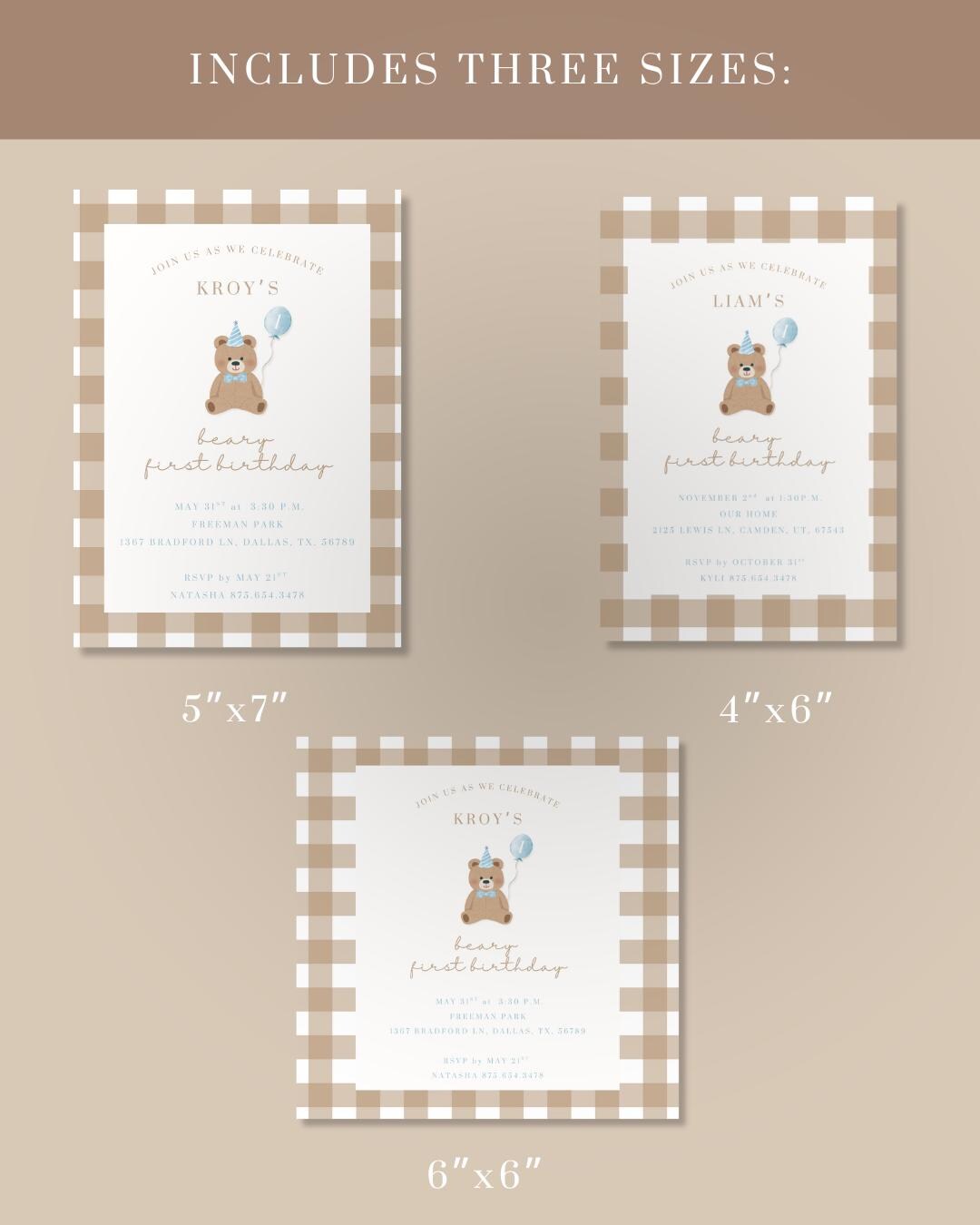 Teddy Bear 1st Birthday Invitation: Editable Canva Template (digital ...