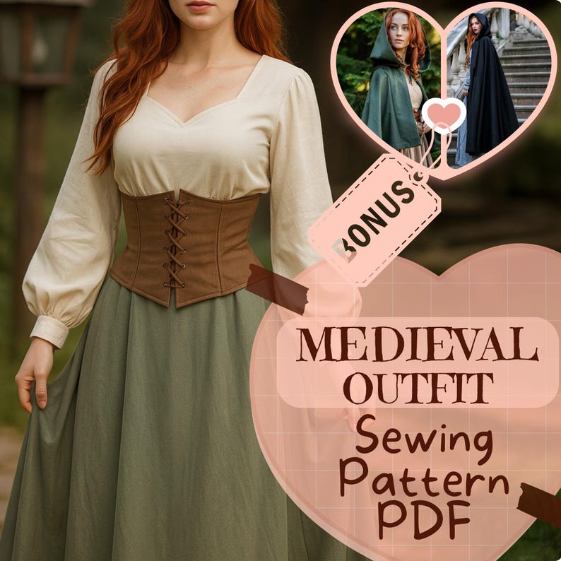 Medieval Fantasy Dress Sewing Pattern Set PDF 3-piece Renaissance ...