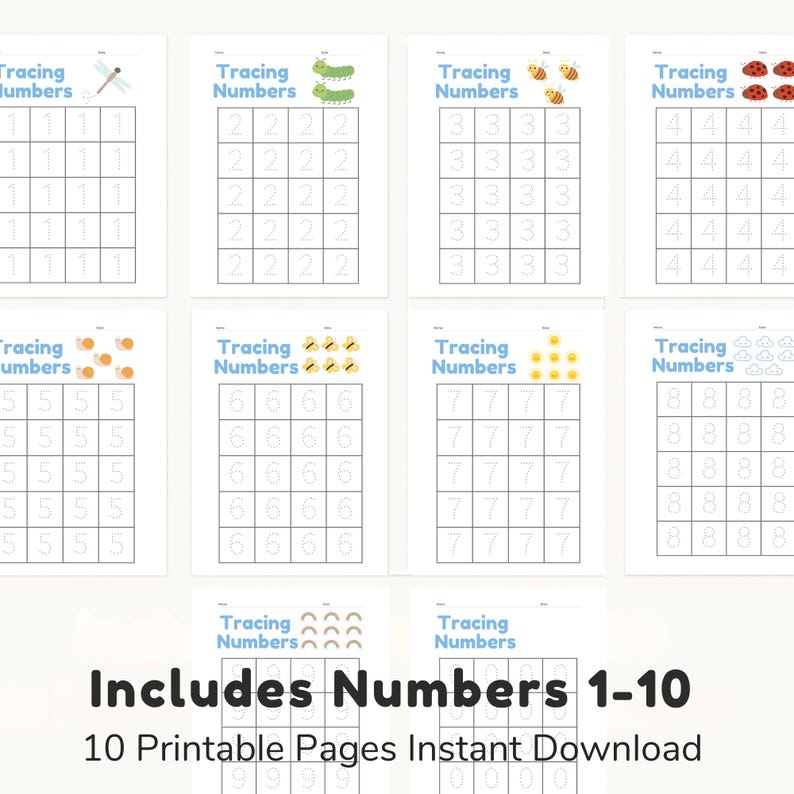 Preschool Number Tracing Worksheets 1–10 | Printable Preschool Math ...