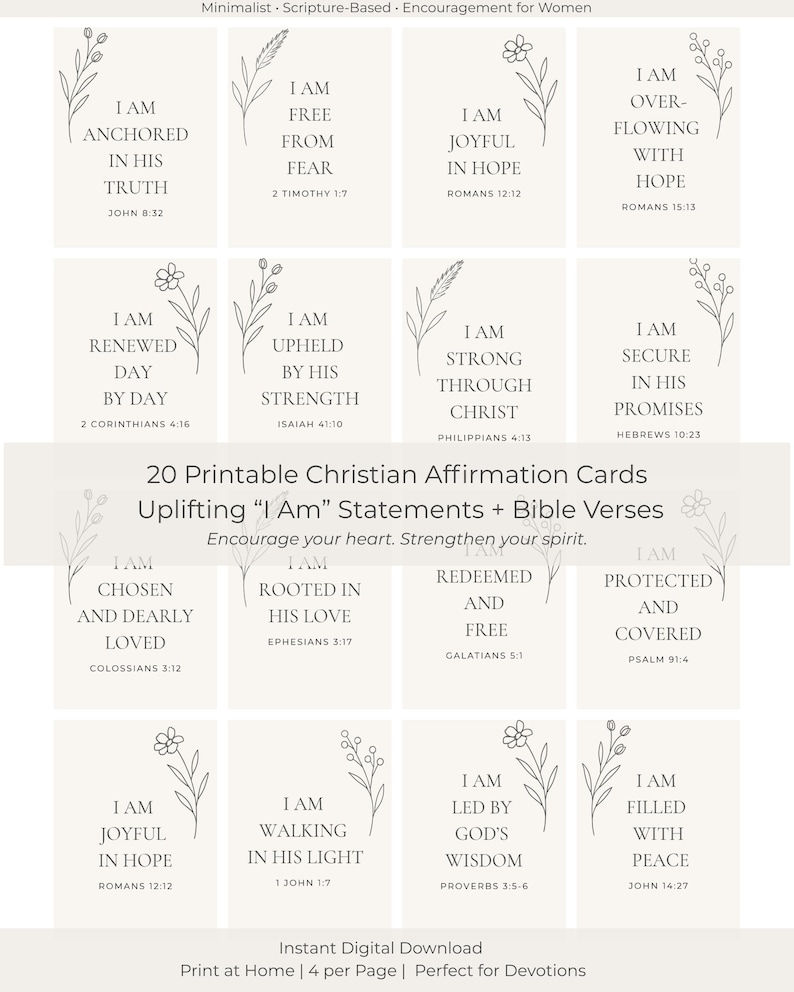 Printable Christian Affirmation Cards | I Am Bible Verse Cards for ...