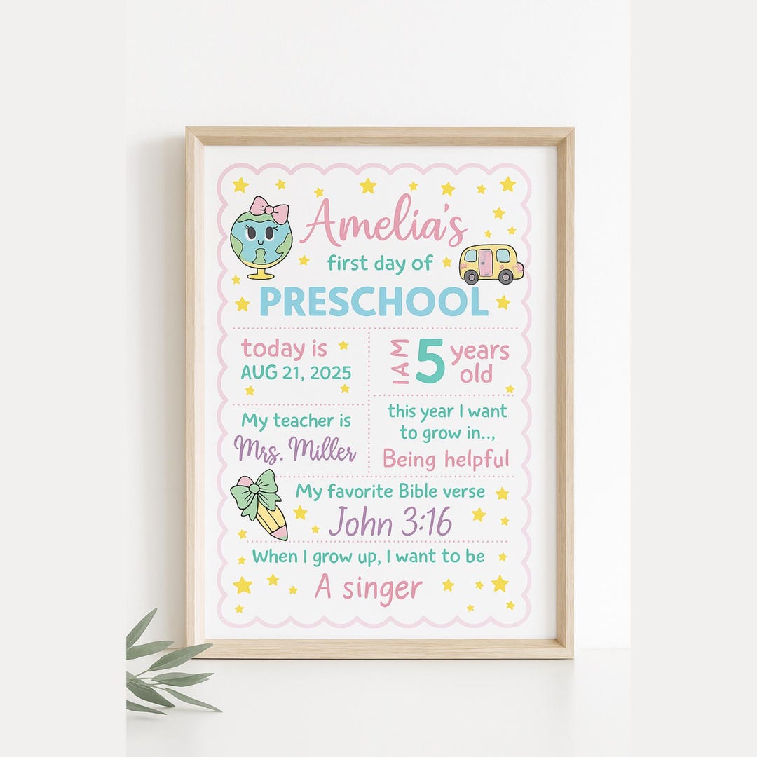 Editable First Day of School Sign | Printable Preschool Sign for Girl ...