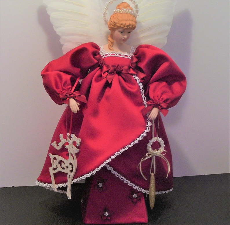 Tree Top Angel Standing Angel Red Satin Dress Title: An | Etsy