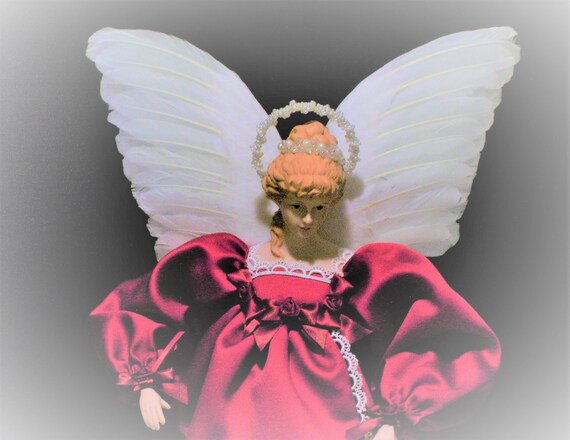 Tree Top Angel Standing Angel Red Satin Dress Title: An | Etsy