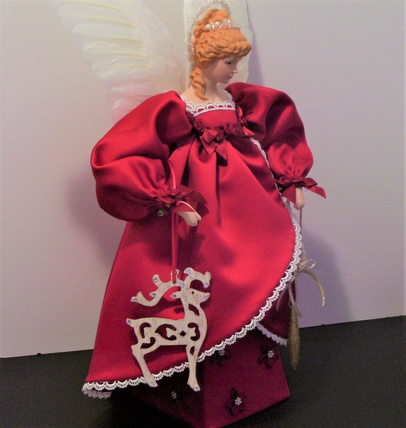 Tree Top Angel Standing Angel Red Satin Dress Title: An | Etsy