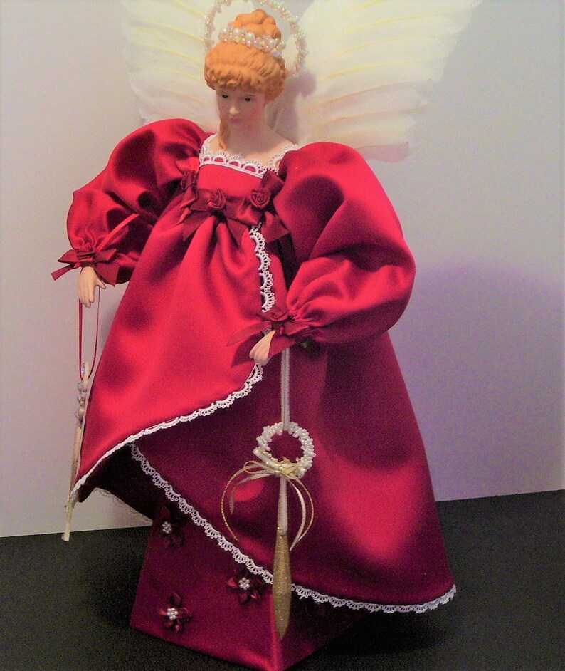 Tree Top Angel Standing Angel Red Satin Dress Title: An | Etsy