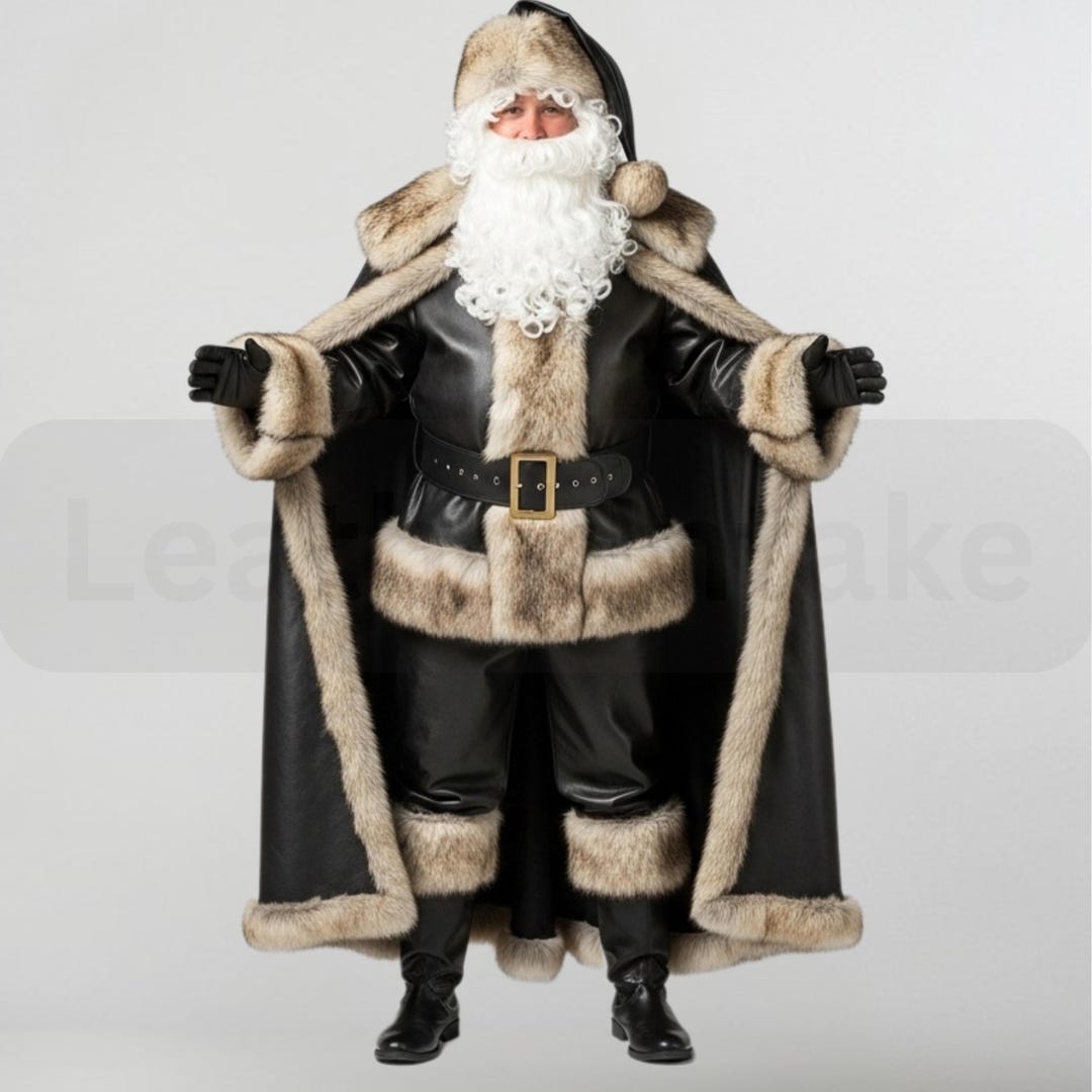 Handmade Xmas Black Costume - Premium Santa Outfit - Genuine Leather ...