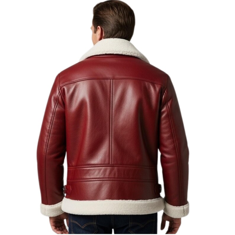 Christmas Red Shearling Jacket for Men - Stylish Holiday Coat Fur Trim ...