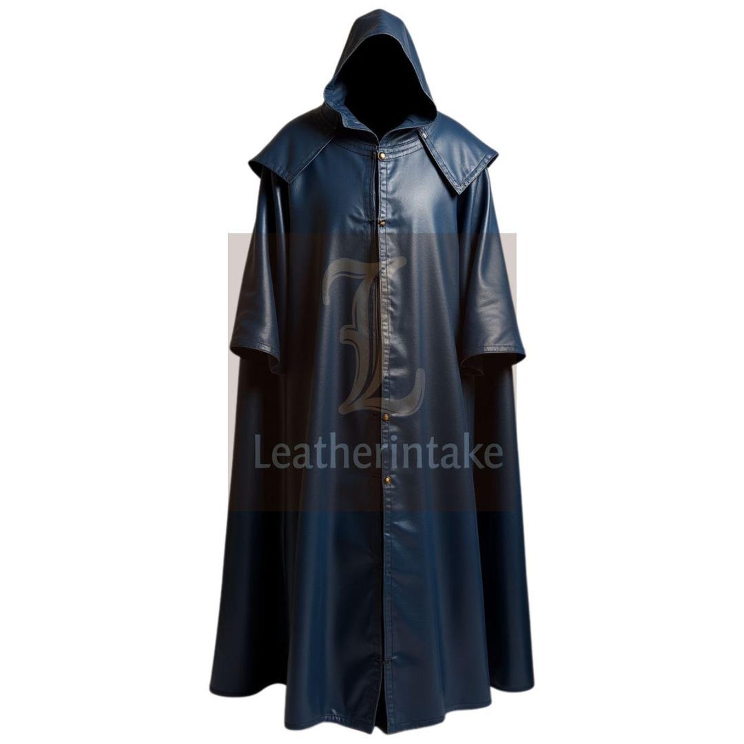 Handmade Full-length Blue Leather Cloak - Medieval Renaissance Style - Etsy