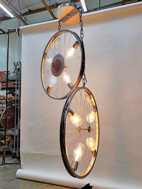 Bike Wheel Chandelier Too Tired Made From Retired California Bicycle Rims 100 Recycled Etsy UK