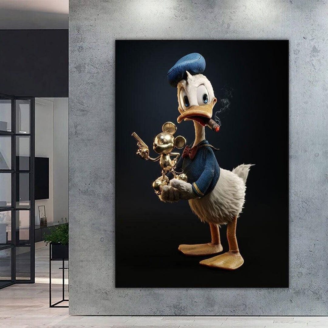 Disney Cartoon Poster Donald Duck Smoke Cigarette Gold Mickey Mouse ...