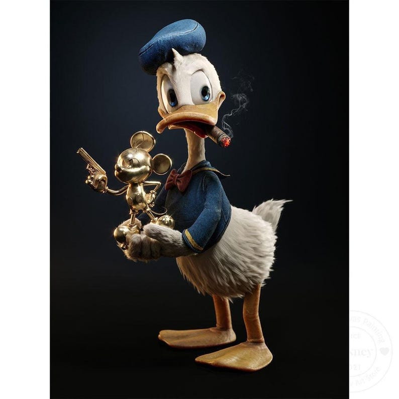 Disney Cartoon Poster Donald Duck Smoke Cigarette Gold Mickey Mouse ...