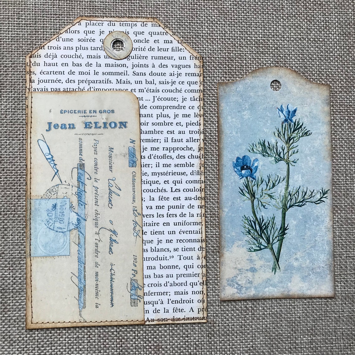 Handmade Stitched Book Page Tags Set of 8 - Etsy