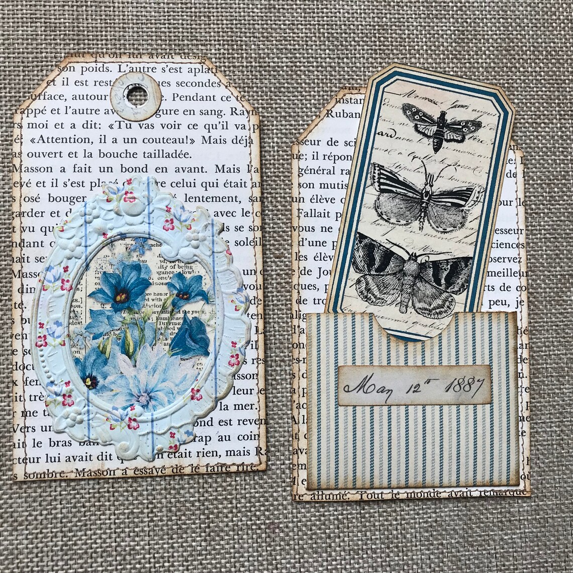 Handmade Stitched Book Page Tags Set of 8 - Etsy