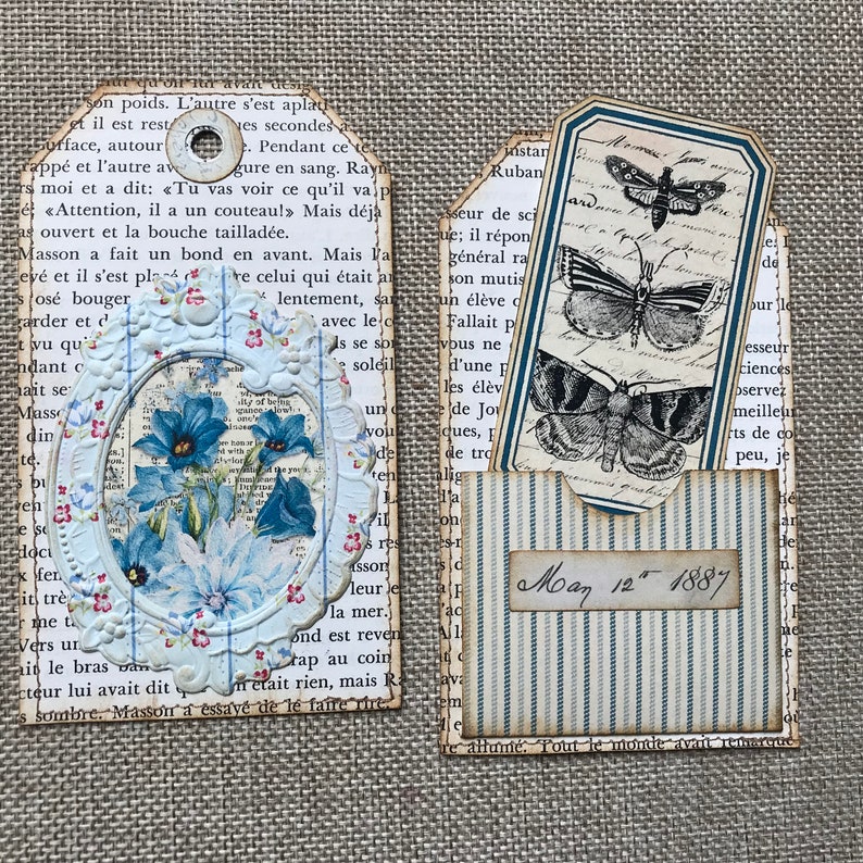 Handmade Stitched Book Page Tags Set of 8 - Etsy