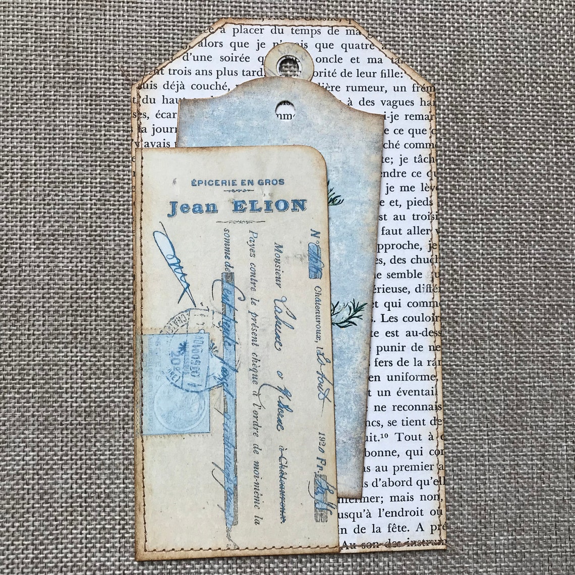 Handmade Stitched Book Page Tags Set of 8 - Etsy