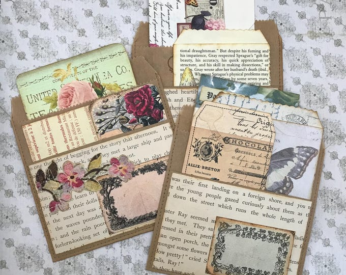 Stitched Paper Bag Journal Pockets With Ephemera - Set of 3 - Etsy