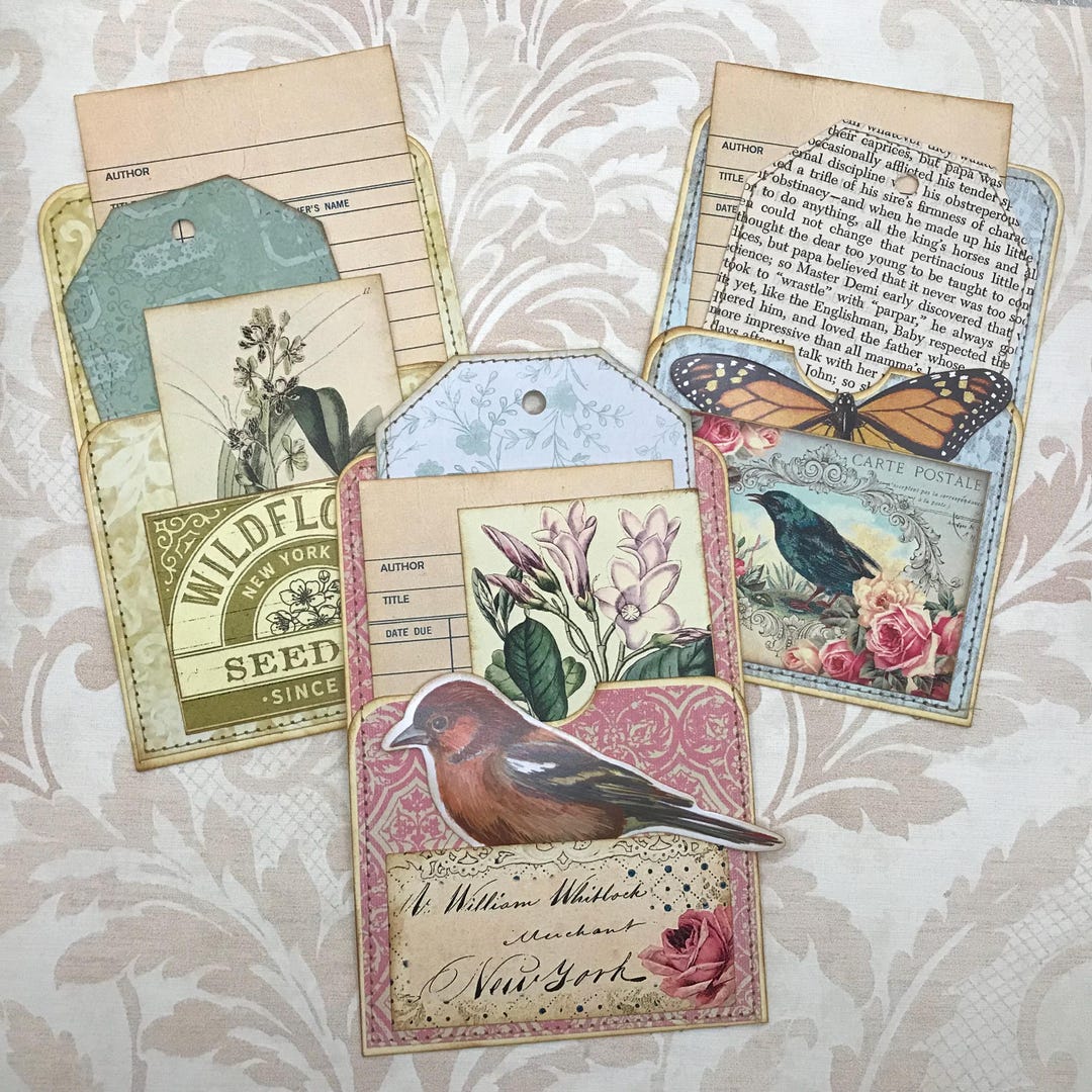 Handmade Library Card Pockets/tags/journal Pockets/botanical Ephemera ...