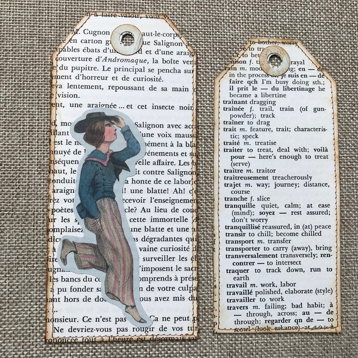 Handmade Stitched Book Page Tags Set of 8 - Etsy